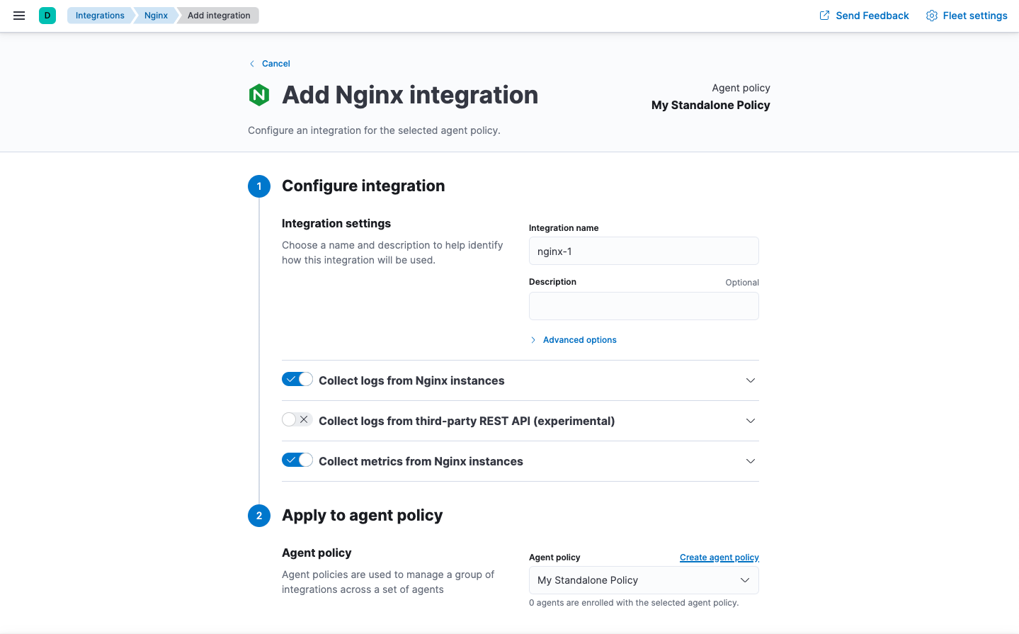 Create a standalone Elastic Agent policy | Fleet and Elastic Agent Guide [8.19] | Elastic